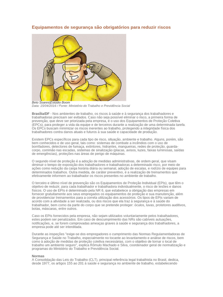 Equipamentos de Segurança São Obrigatórios para Reduzir Riscos | PDF Equipamentos de Segurança São Obrigatórios para Reduzir Riscos | PDF