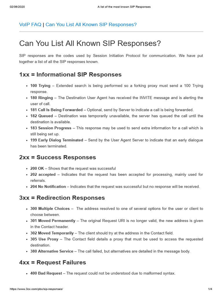 A List of The Most Known SIP Responses | PDF