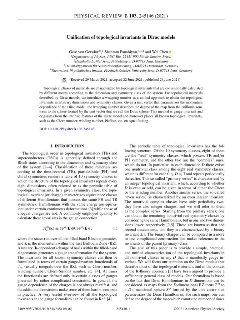 Unification of Topological Invariants in Dirac Models | PDF