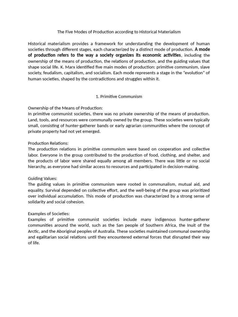 Modes of Production Reading | PDF