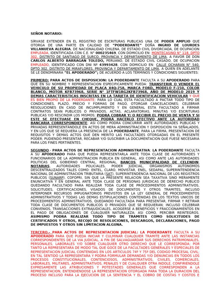 Minuta de Poder Venta de Vehiculo | PDF