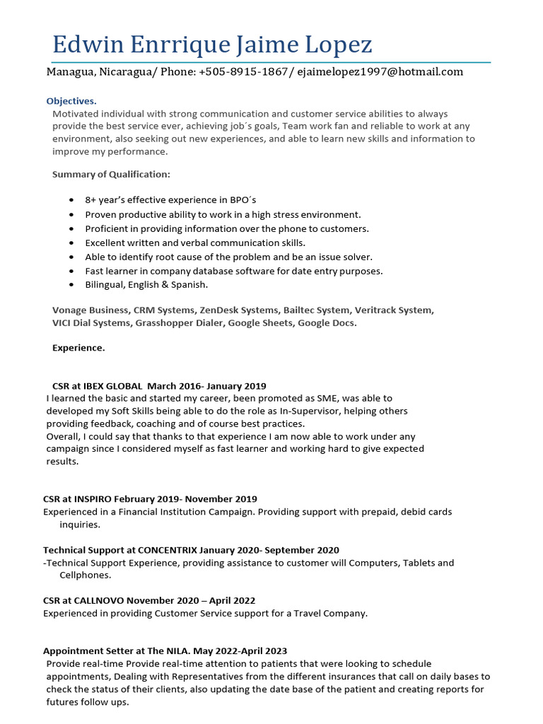 Edwin Jaime CV | PDF