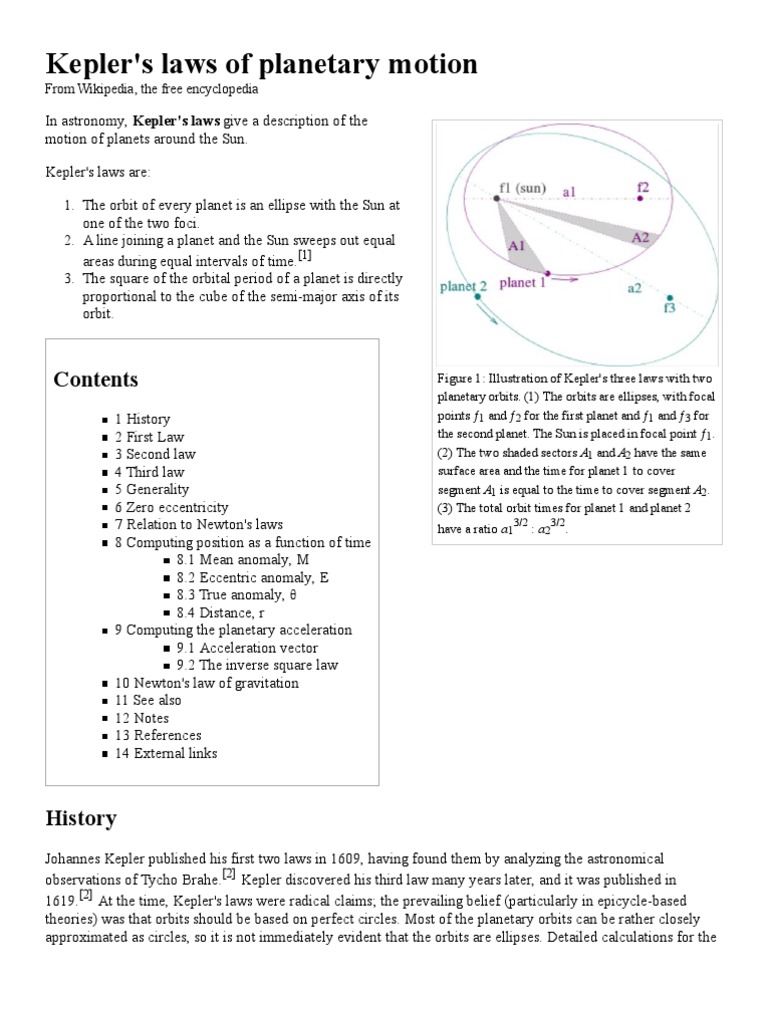 Kepler's Laws of Planetary Motion - Wikipedia, The Free Encyclopedia ...