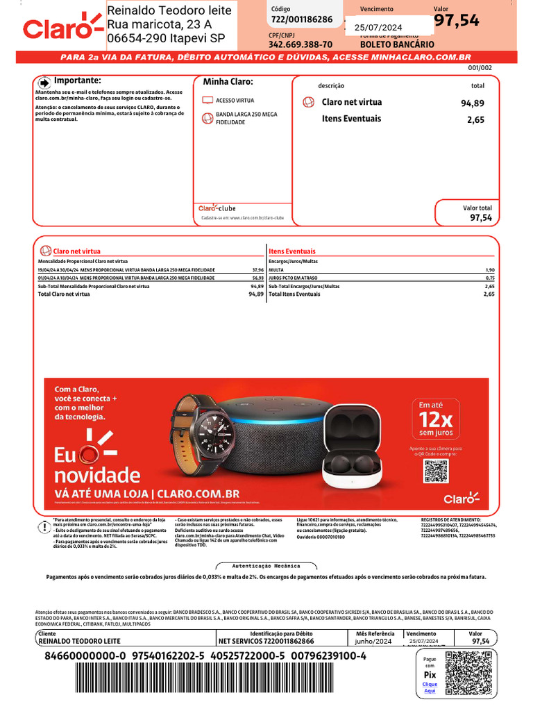 Claro Net Virtua Itens Eventuais: Clique Aqui | PDF