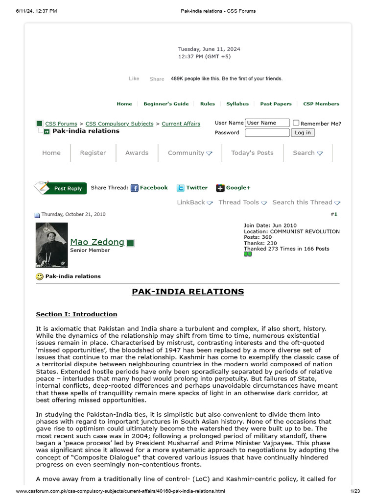 Pak-India Relations - CSS Forums | PDF