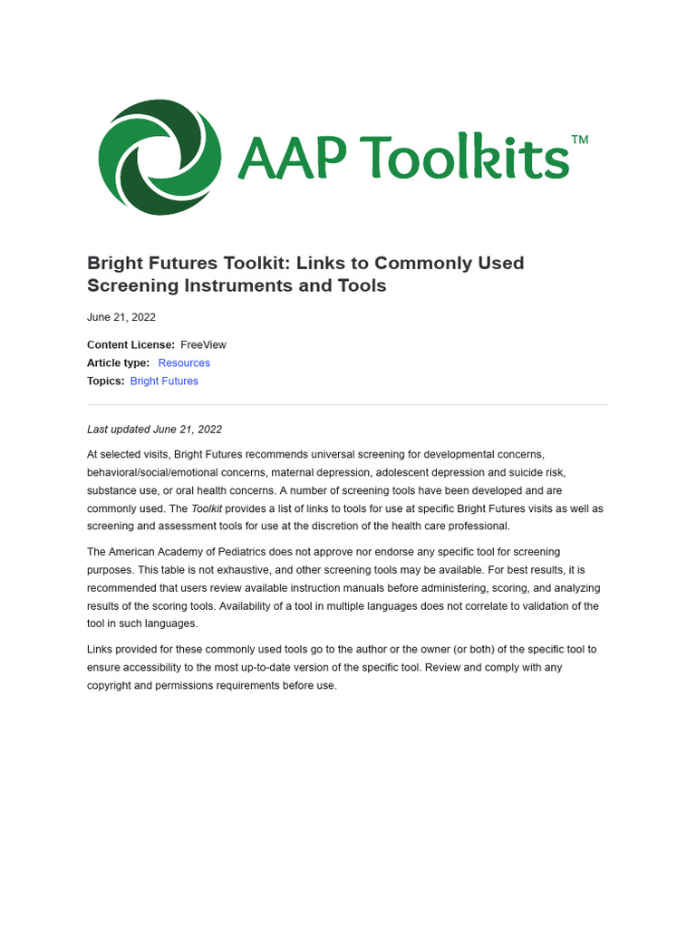 Bright Futures Toolkit | PDF