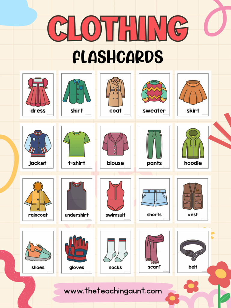 Clothing Flashcards A4 | PDF