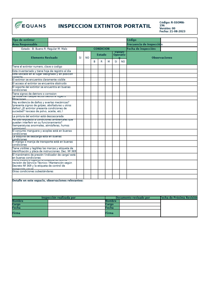 R-SSOMA-196 Inspecciขn Extintor Portatil V00 | PDF