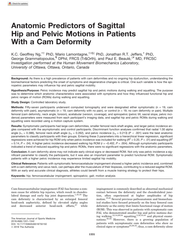 Anatomic Predictors of Sagittal Hip and Pelvic Motions in Patients With ...