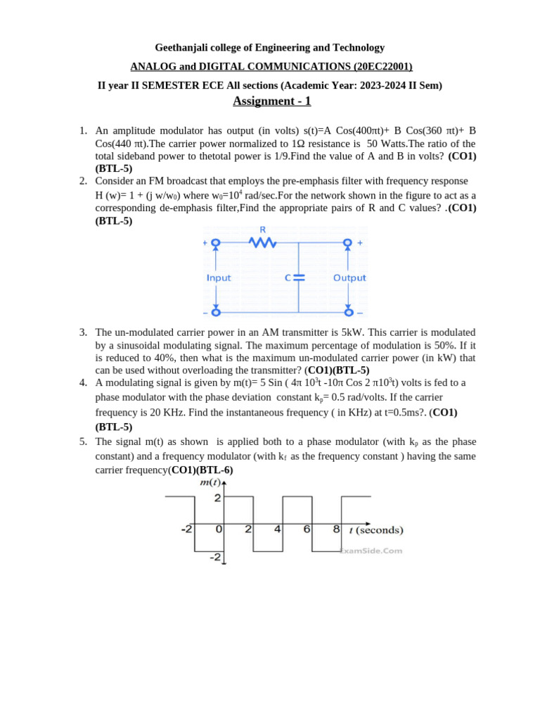ADC Assignments A.Y-23-24 | PDF | Frequency Modulation | Modulation