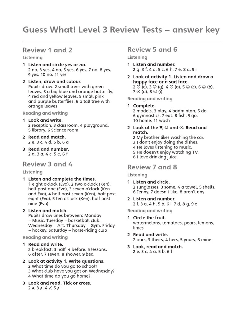 Answer Key Review Tests | PDF Answer Key Review Tests | PDF