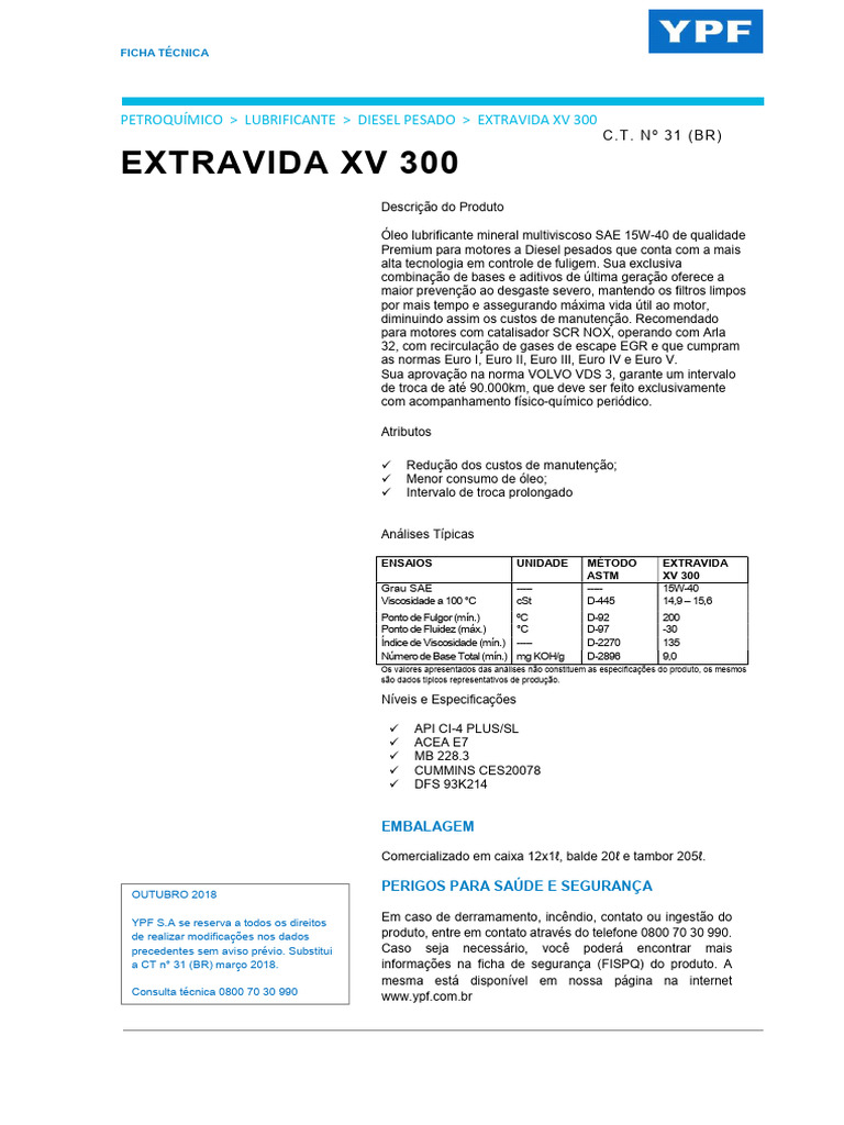 EXTRAVIDA-XV-300 - Diesel - 15W40 CI-4 Plus | PDF