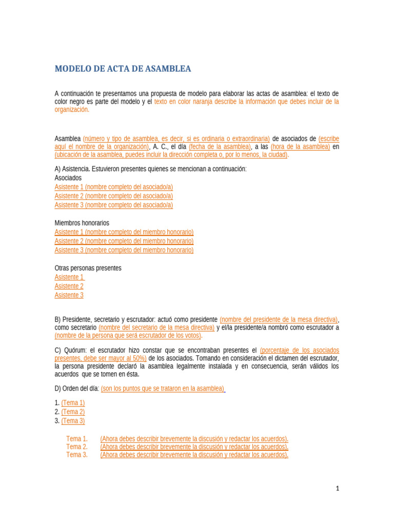 Modelo de Acta Asamblea | PDF