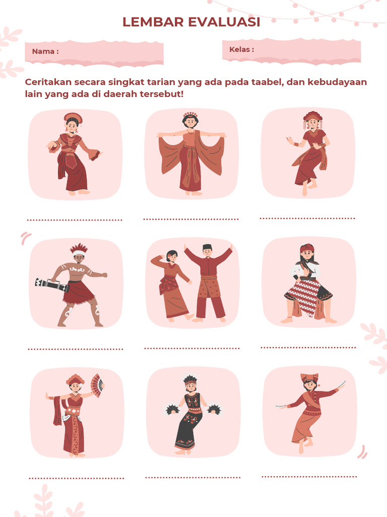 Tugas Budaya Tarian Lembar Kerja Merah Muda Ilustrasi | PDF