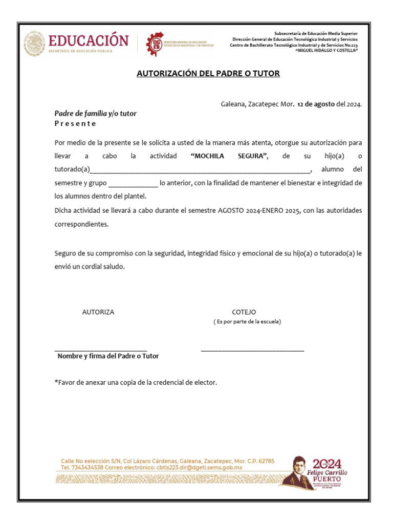 Formato 4-Autorización Mochila Segura | PDF
