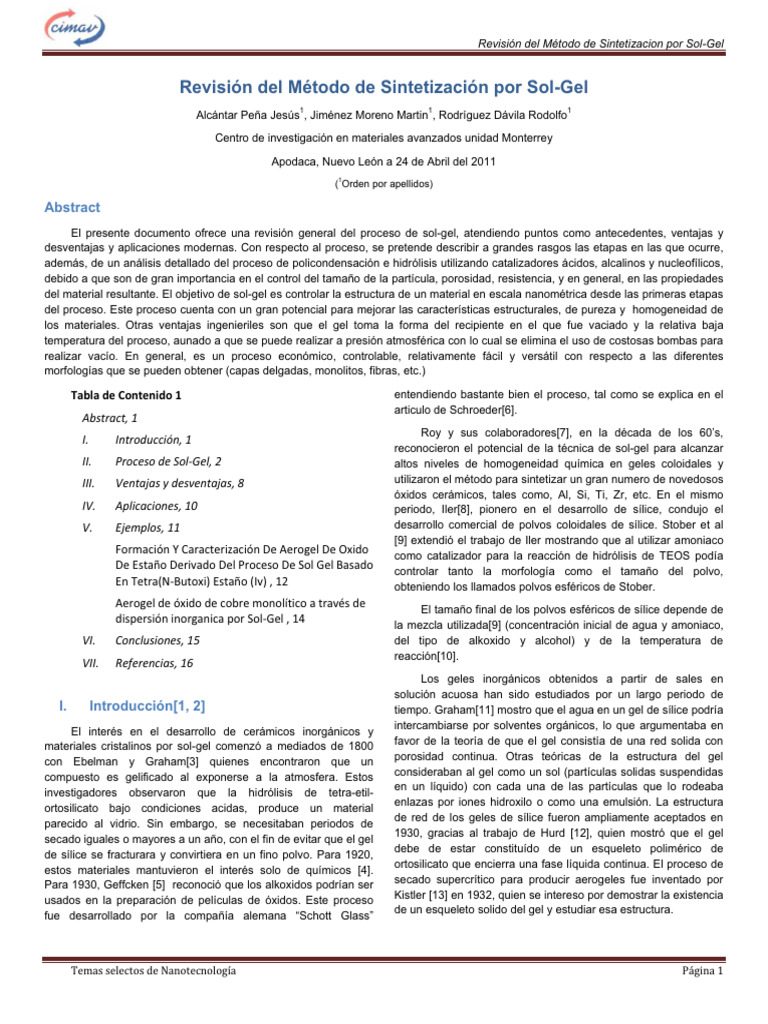 2011 Revisión Del Método de Sintetización Por Sol-Gel | PDF