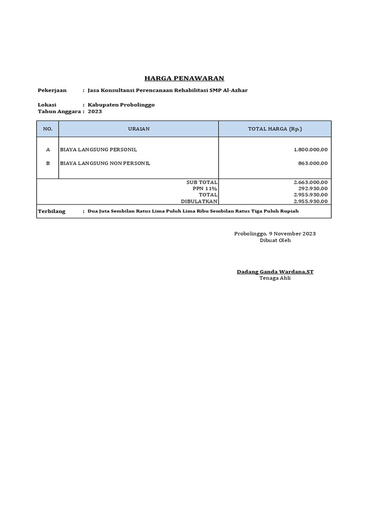 RAB Penawaran Konsultan | PDF