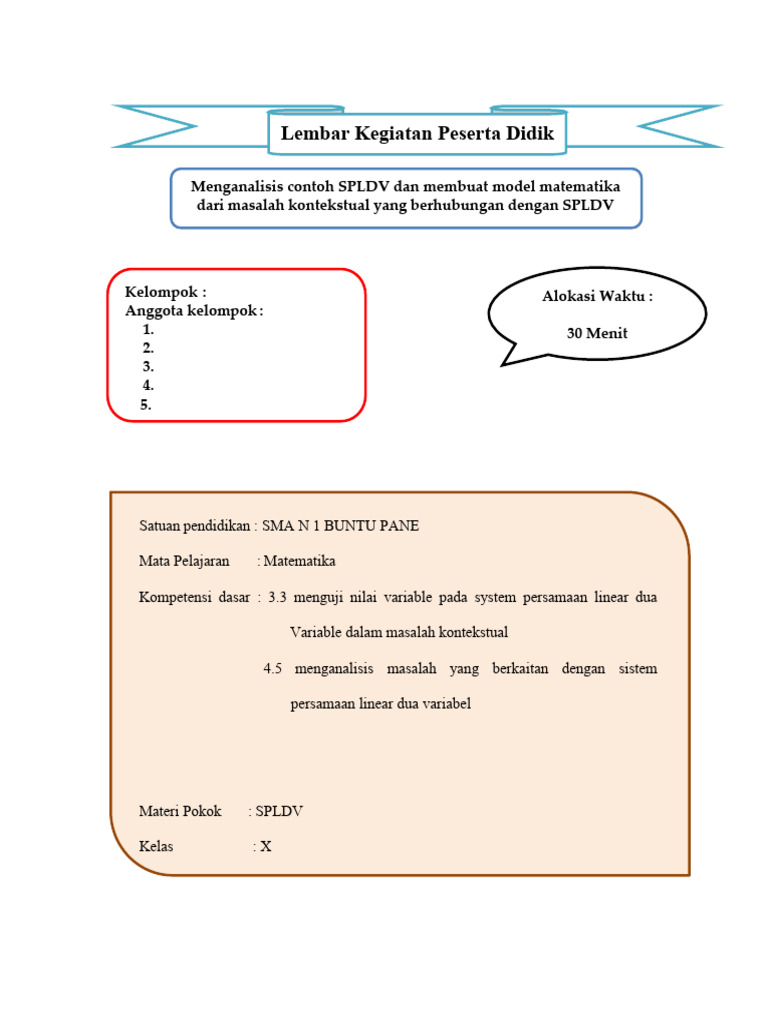 LKPD-SPLDV - Docx Yang Benarr Ya | PDF