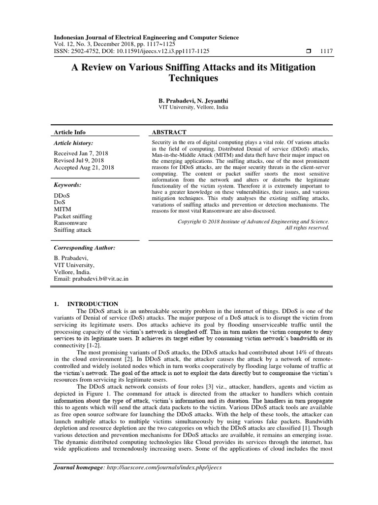 Publisher PDF Fulltext A Review On Various Sniffing Attacks | PDF ...