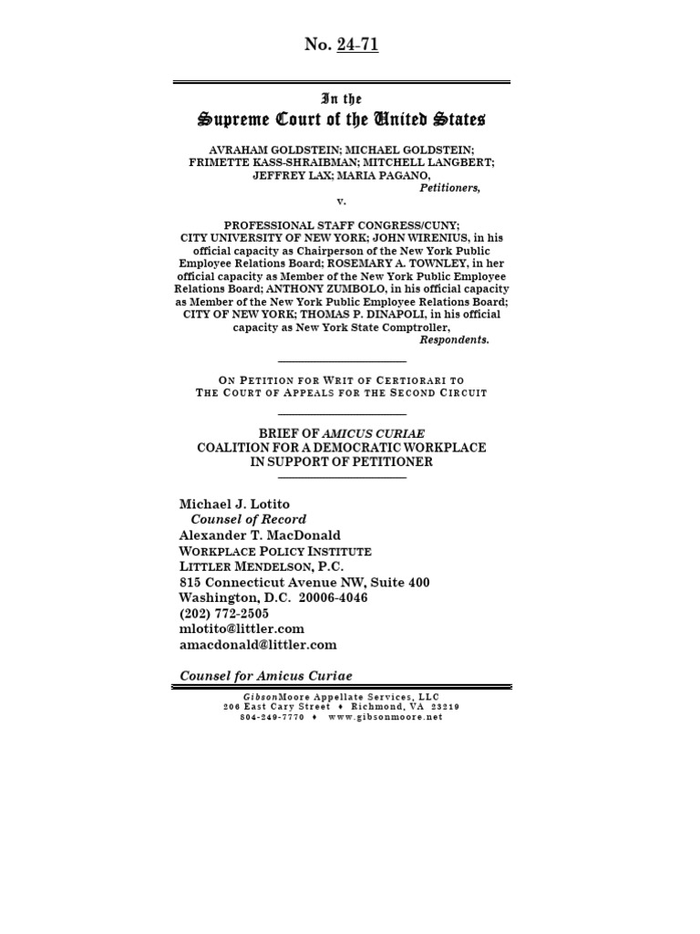 CDW SCOTUS Amicus Brief On Exclusive Representation | PDF | Supreme ...