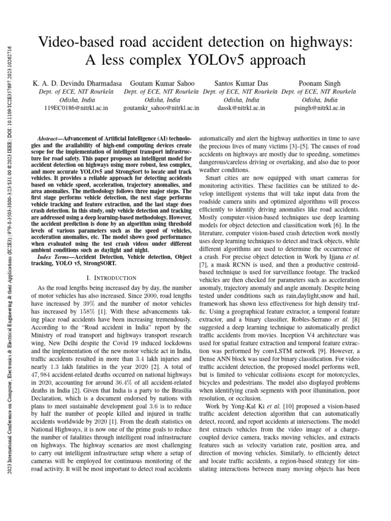 Video-Based Road Accident Detection On Highways A Less Complex YOLOv5 ...