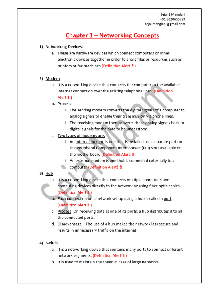 5 Chapter 1 Networking Concepts Notes Networking Devices Pdf 