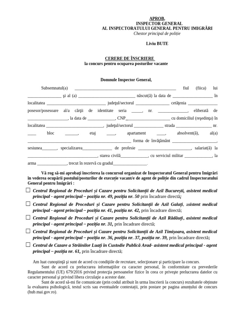 Cerere Inscriere Concurs | PDF