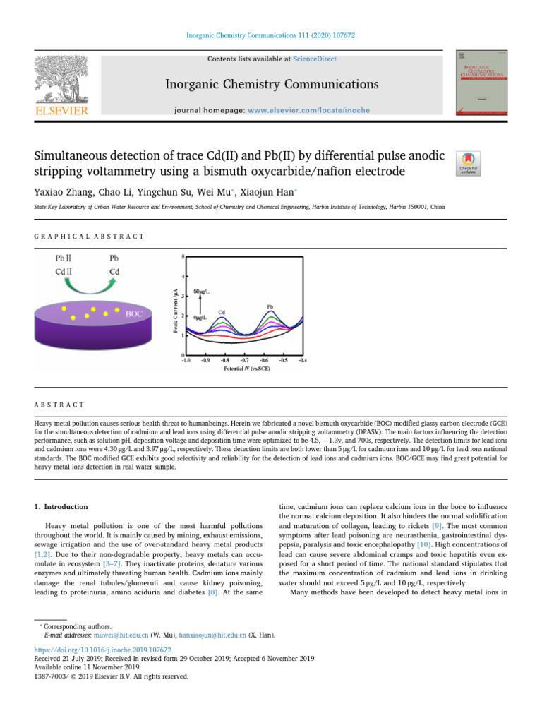 Simultaneous Detection Of Trace Cd Ii And Pb Ii By Differential Pulse Anodic Stripping