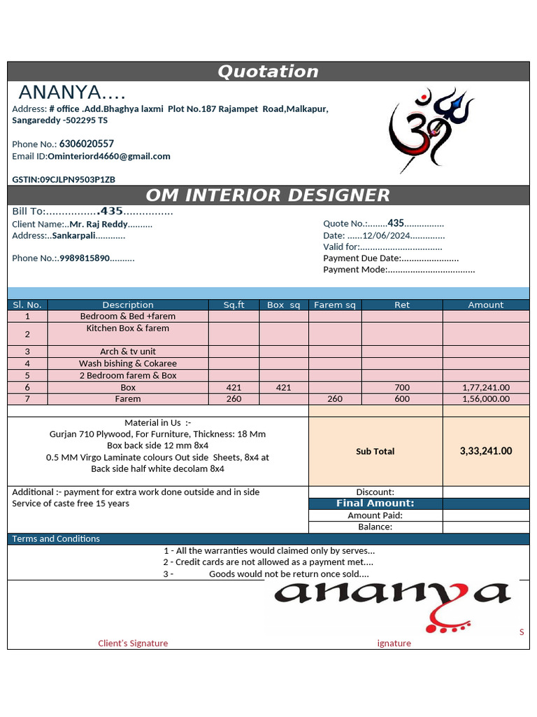 Carpenter Quotation Format 1 | PDF