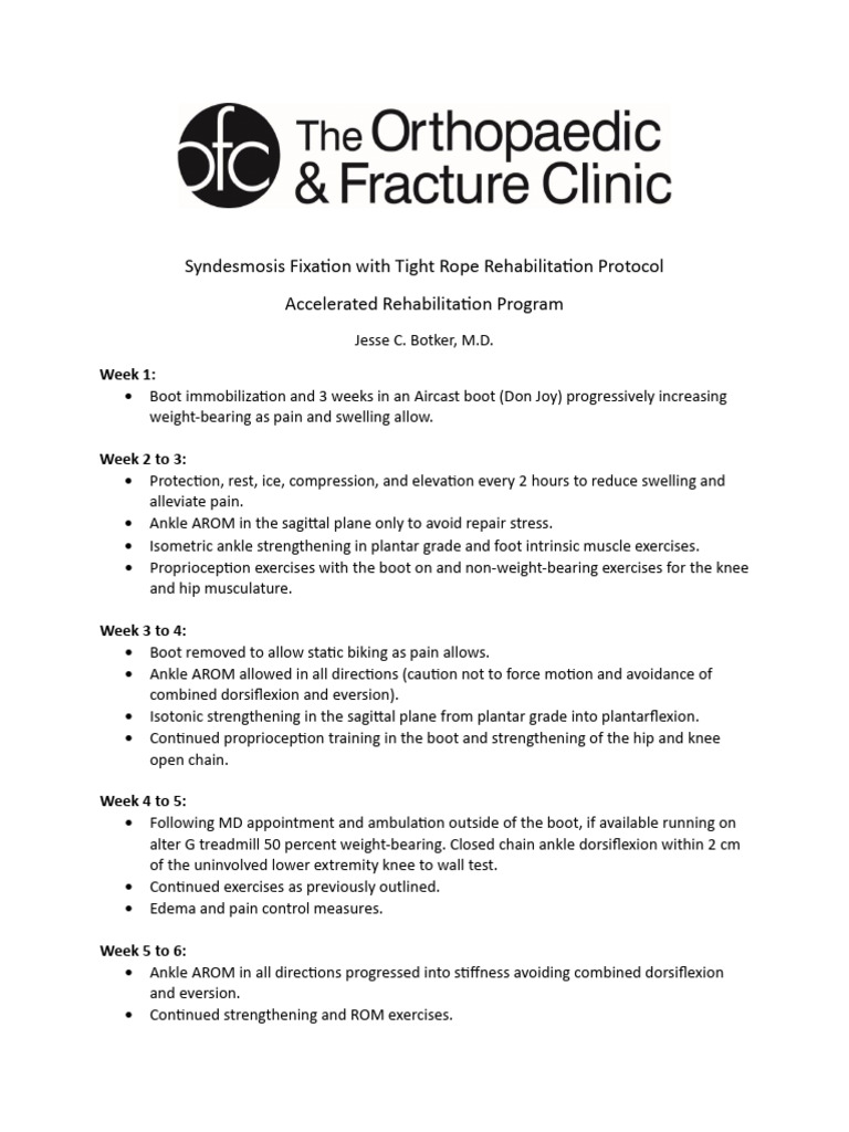 Tightrope Syndesmosis Rehab Protocol | PDF | Wellness