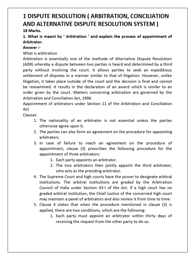 Dispute Resolution (Arbitration, Conciliation and Alternative Dispute Resolution System) 18 ...