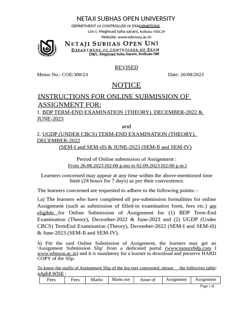 Notice: Netaji Subhas Open University | PDF