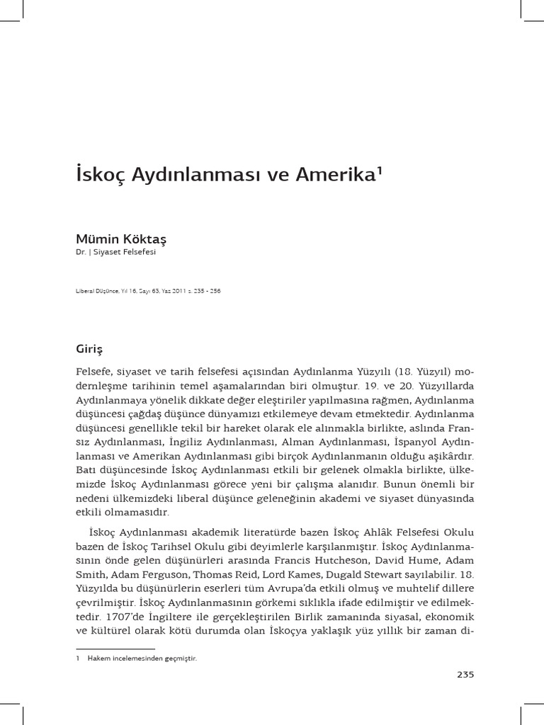 Iskoç Aydınlanması Ve Amerika (#609811) - 791428 | PDF