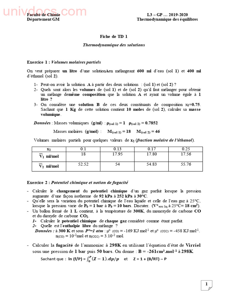 Thermodynamique Des Equilibres TD A.textmark | PDF