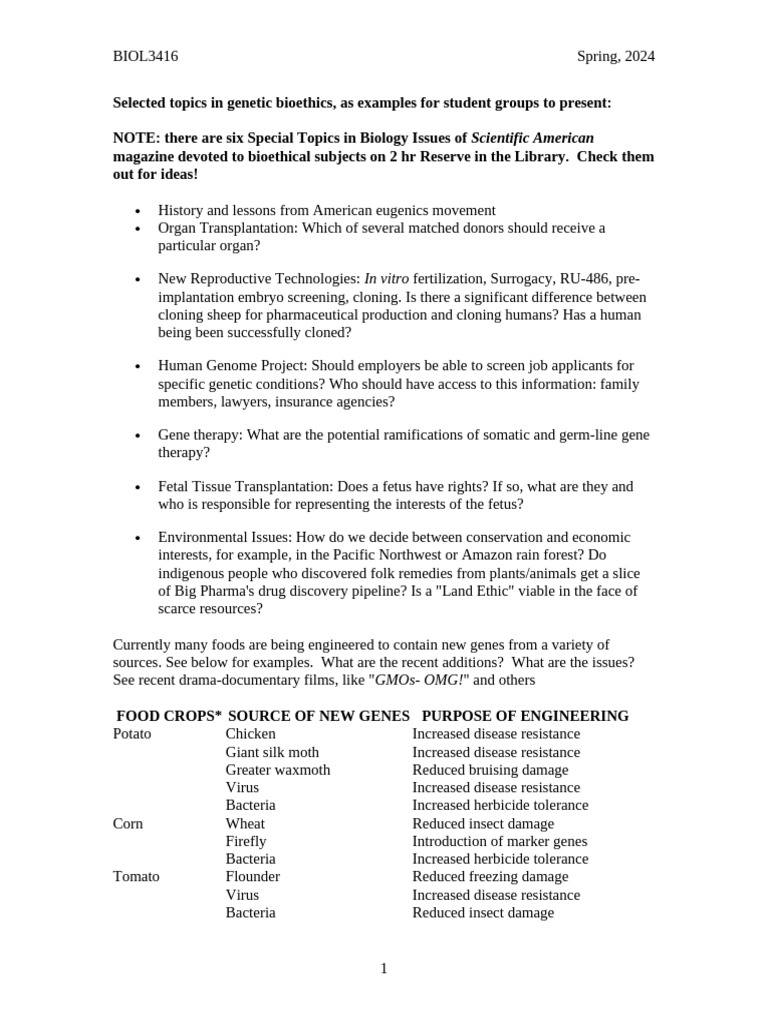 Rock - Guidelines For Bioethics Presentation - Sp24 | PDF