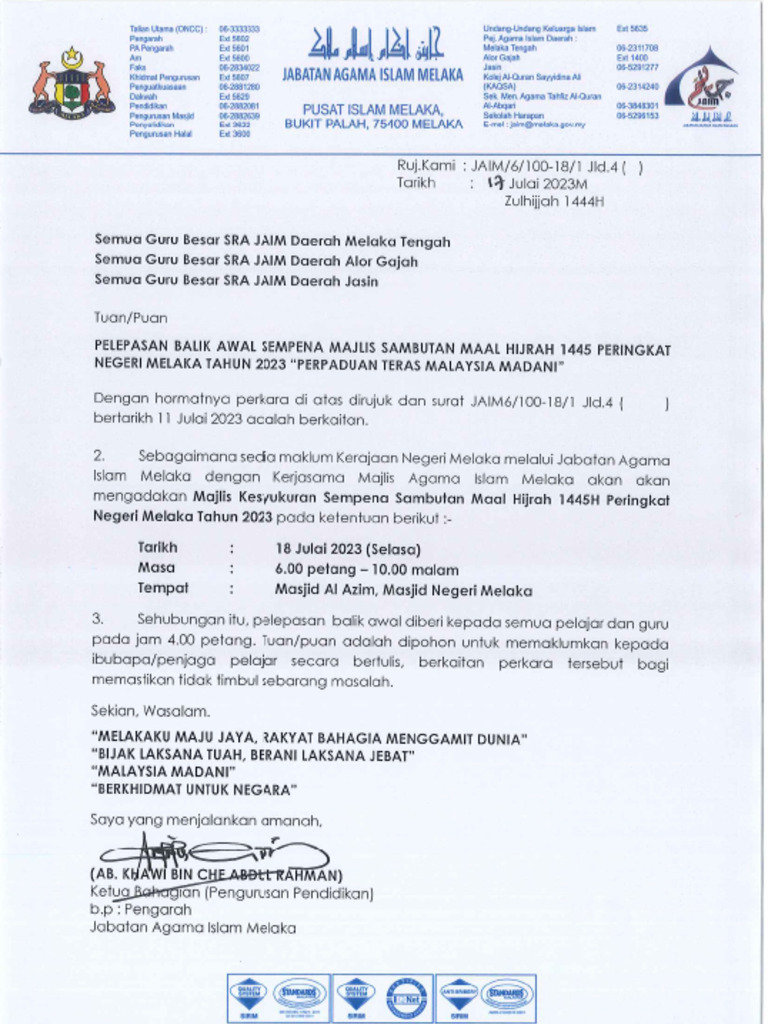 SURAT PELEPASAN BALIK AWAL | PDF
