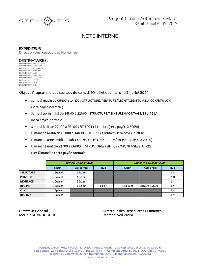 Note Interne - Organisation Du Travail - Fin de La Semaine 29 - 2024 ...