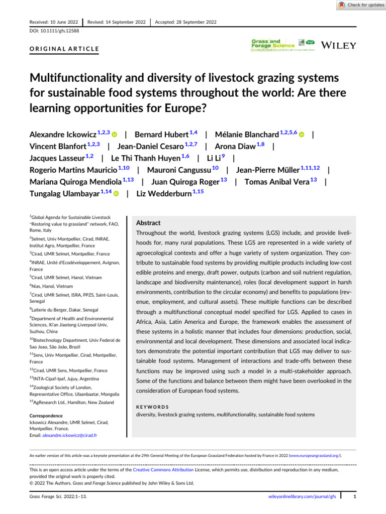 Multifunctionality and Diversity of Livestock Grazing Systems For ... Multifunctionality and Diversity of Livestock Grazing Systems For ...