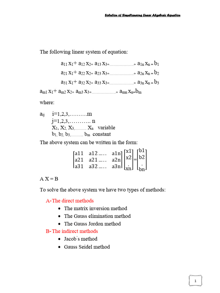 Chapter Two Solution of Simultaneous Linear Algebraic Equation | PDF