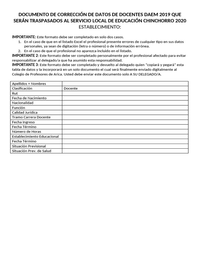 FORMATO PERSONAL para Corrección de Datos | PDF