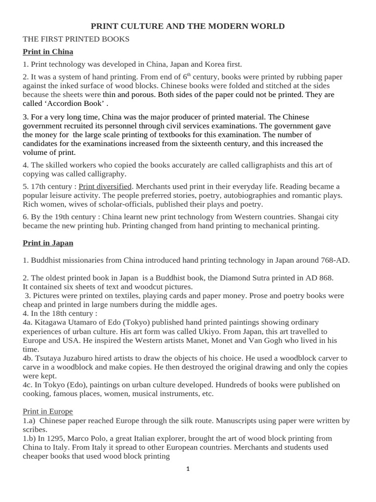 Class 10 Print Culture | PDF | Printing Press | Books