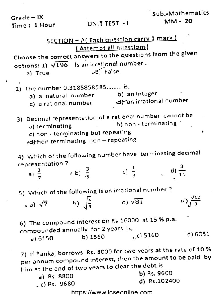 Icse Class 9 Ut1 Mathematics 030424 2024 | PDF