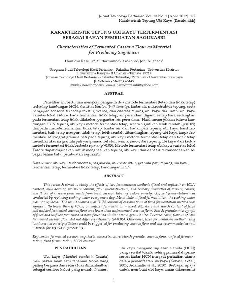 Characteristics of Fermented Cassava Flo | PDF