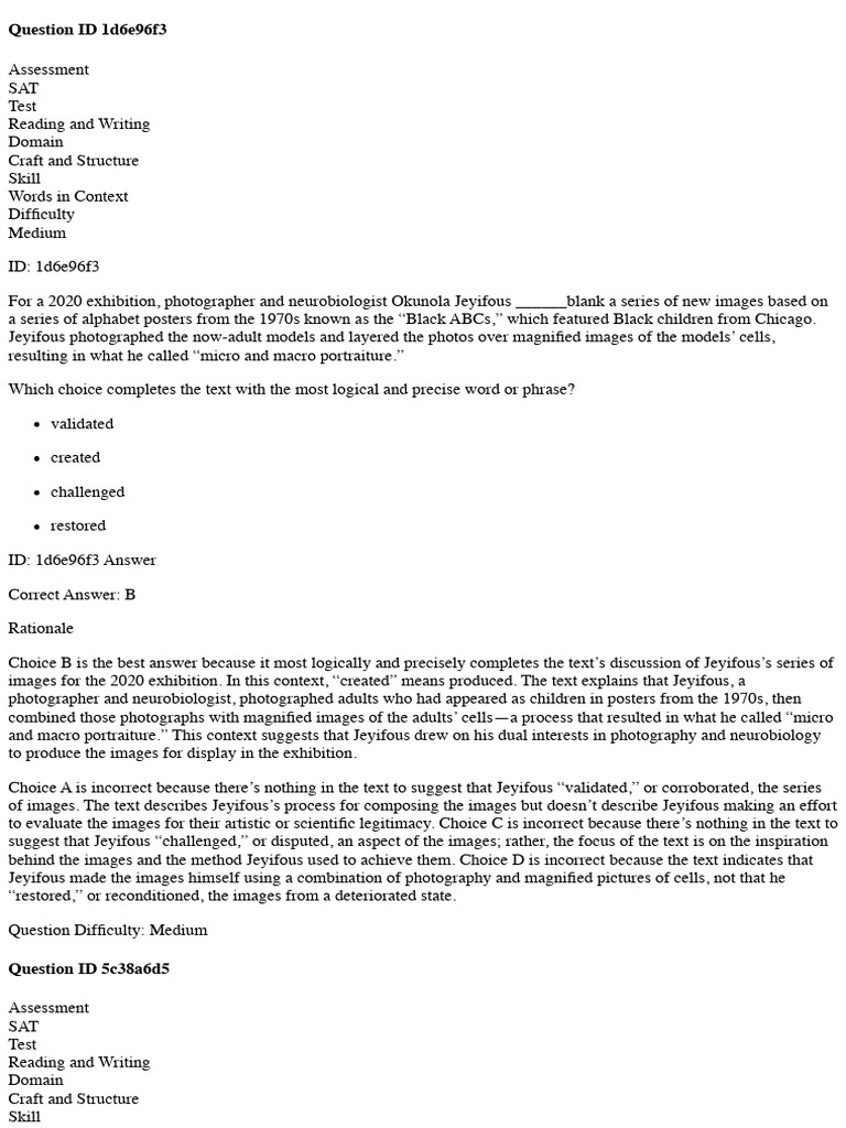 SAT English Craft and Structure, Expression of Ideas Bank Questions | PDF