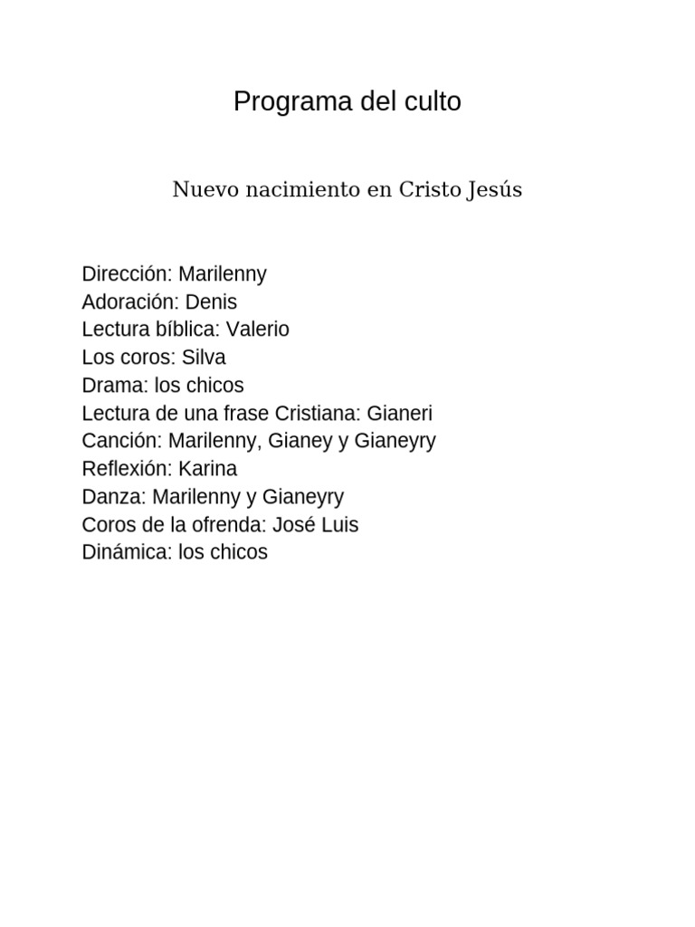 Programa Del Culto | PDF