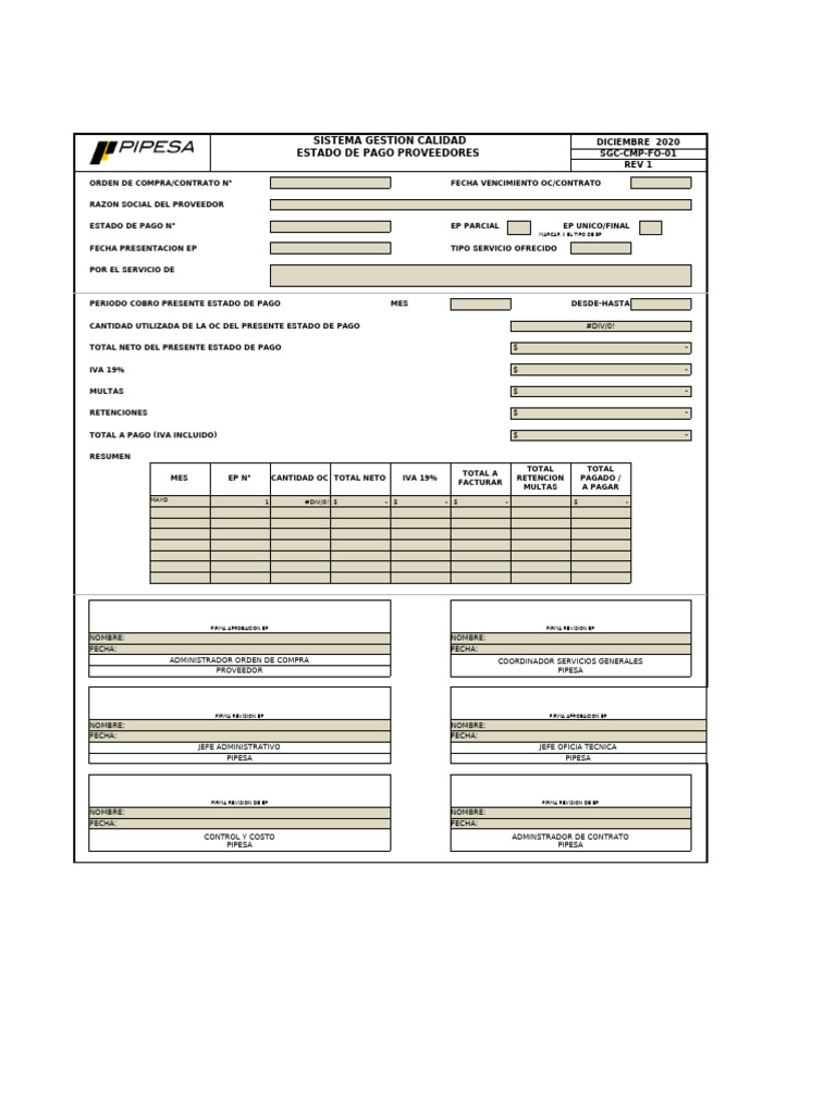 SGC-CMP-FO-01 - 0 Formato EP Proveedores | PDF
