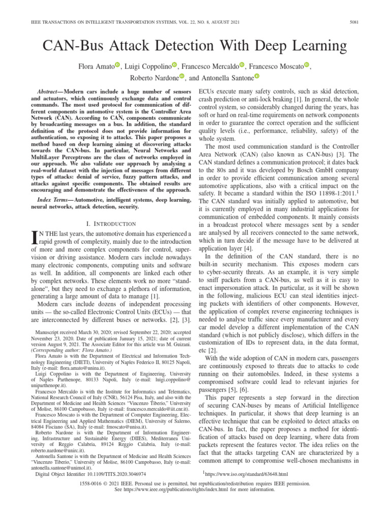 CAN-Bus Attack Detection With Deep Learning | PDF