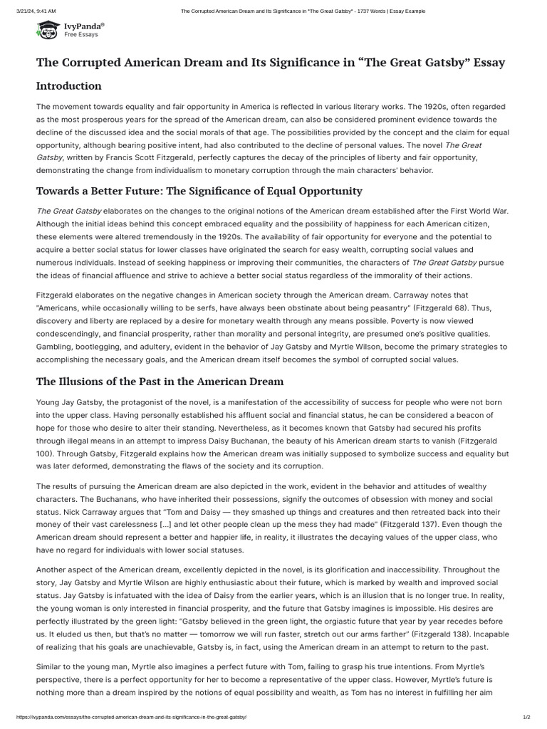 The Corrupted American Dream and Its Significance in - The Great Gatsby ...