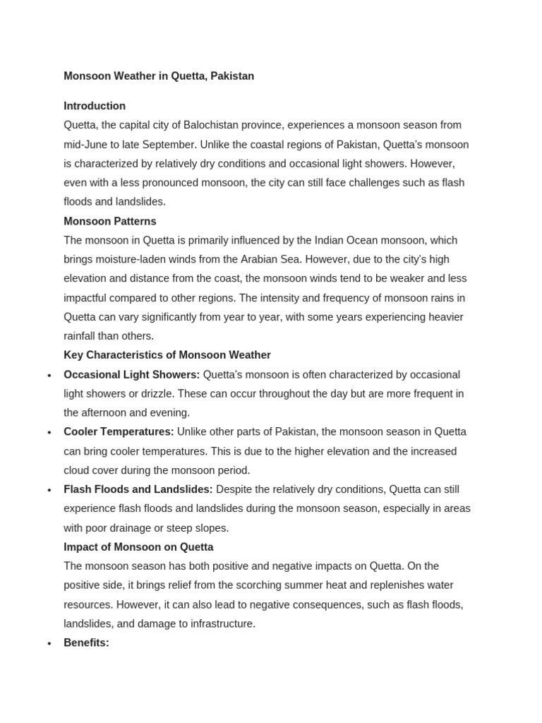 Monsoon Weather in Quetta | PDF