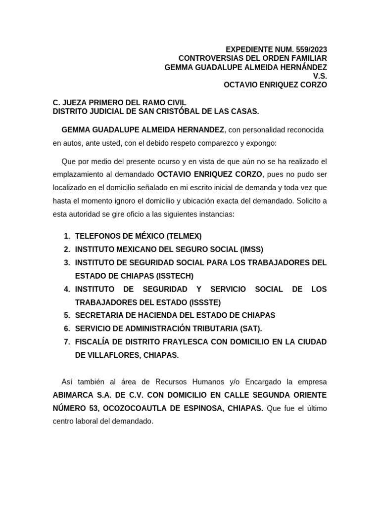 Solicita Se Investigue Domicilio Del Demandado | PDF